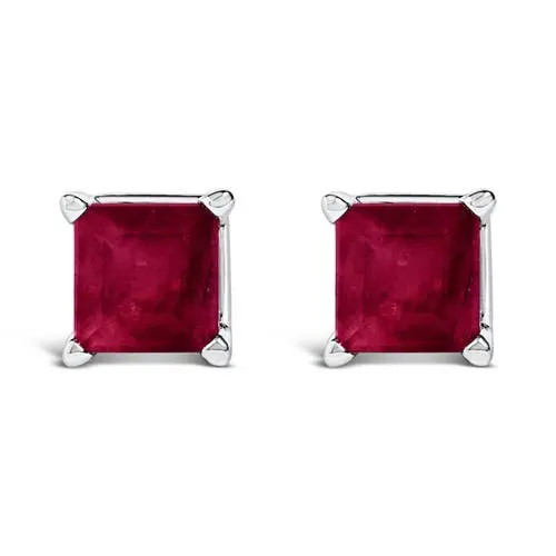 HAUS OF BRILLIANCE 14k Gold Gemstone Princess-cut Stud Earrings - Red Ruby | White